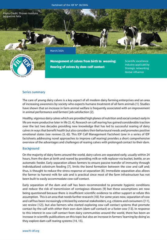 Factsheet of the IDF N° 38/2024: Management of calves from birth to weaning: Rearing of calves ...