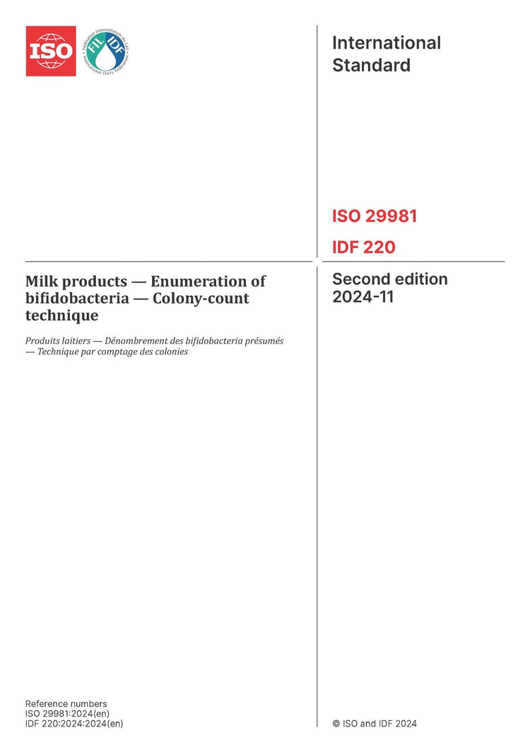 ISO 29981 | IDF 220: 2024 - Milk products — Enumeration of bifidobacteria — Colony-count technique